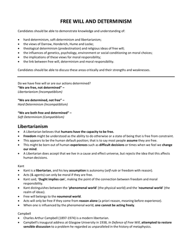OCR Ethics Free Will and Determinism PowerPoint and Notes | Teaching ...