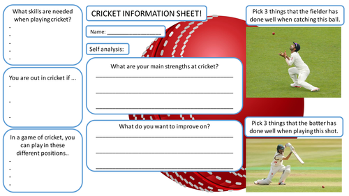 Cricket non-participant / self-assessment worksheet | Teaching Resources