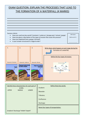 GCSE edecxel - Waterfalls exam question worksheet | Teaching Resources