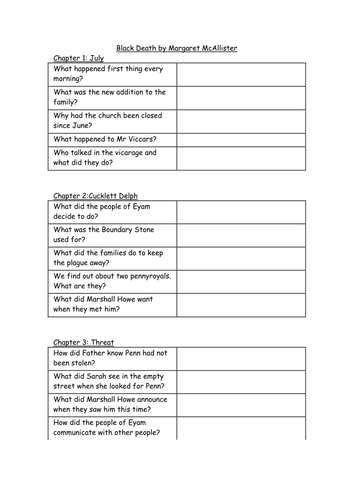 Black Death (Margaret McAllister) Guided Reading / COMPREHENSION pack ...