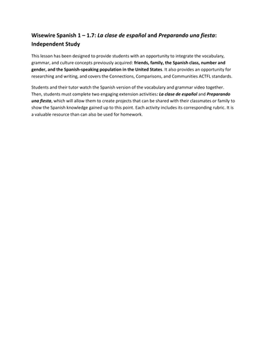 Spanish Lesson 1.7: La Clase de Español - Independent Study | Teaching ...