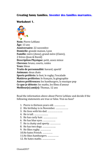 French KS2 & KS3 - Creating Funny Families. (Self & Family) | Teaching ...
