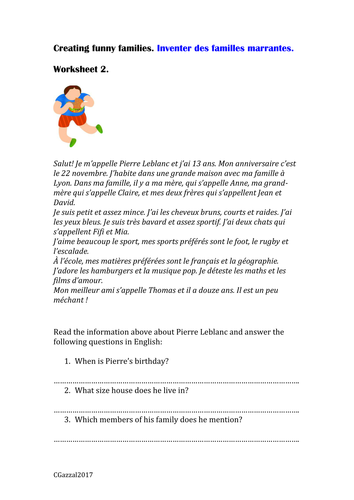 French KS2 & KS3 - Creating Funny Families. (Self & Family) | Teaching ...