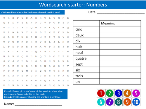 French Numbers 1-10 Wordsearch Crossword Anagrams Keyword Starters ...