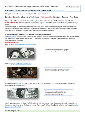 HSC Music 1 Aural Practise Questions - Pitch Materials complete lesson ...