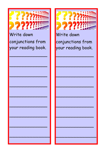 conjunctions bookmark for independent reading | Teaching Resources