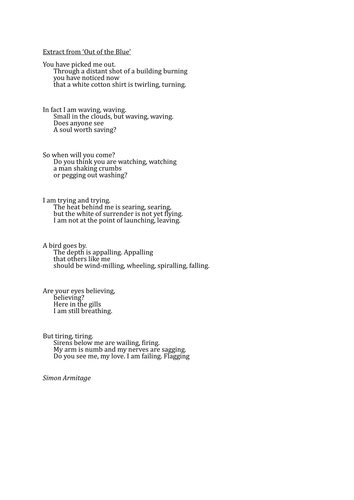 Conflict Poetry: 'Out of the Blue' by Simon Armitage | Teaching Resources
