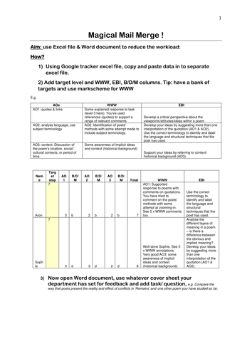 Giving feedback using mail merge | Teaching Resources