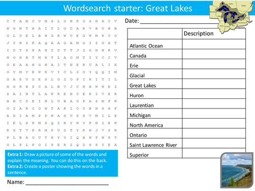 Geography The Great Lakes KS3 GCSE Wordsearch Crossword Anagram ...