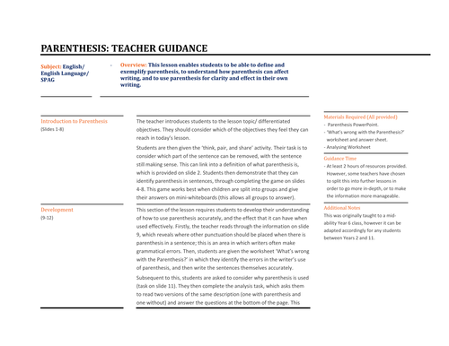 Parenthesis! | Teaching Resources