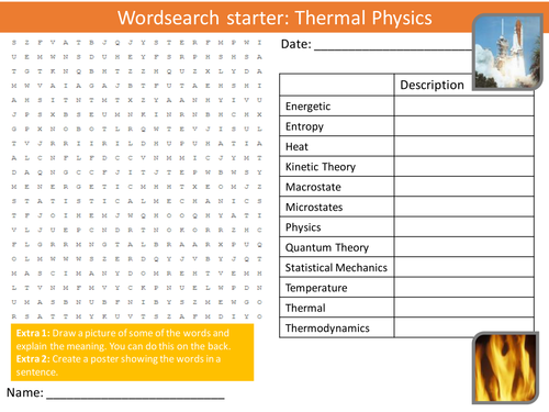 Science Physics Thermal Physics Wordsearch Crossword Literacy Keyword ...