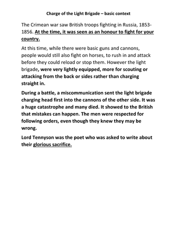 The Charge of the Light Brigade - Alfred Lord Tennyson | Teaching Resources