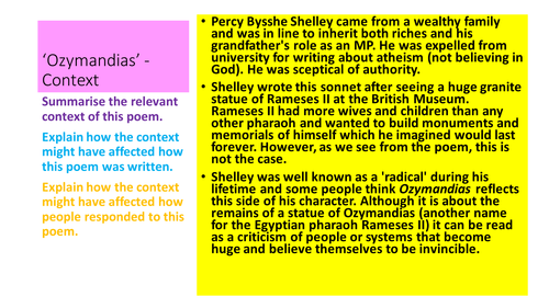 Context revision - AQA Power and Conflict poetry | Teaching Resources