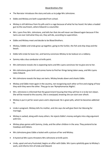 Blood Brothers: Plot Sequence / Sort Activity | Teaching Resources