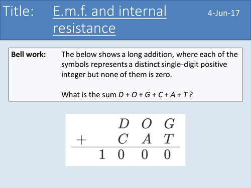 New AQA AS Physics Unit 5 Electricity - 5.1.6 Emf and internal ...