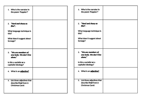 5 a day English Literature starters | Teaching Resources