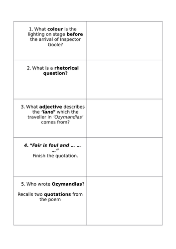 5 a day English Literature starters | Teaching Resources