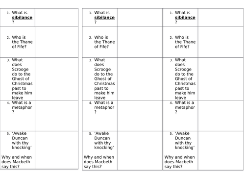 5 a day English Literature starters | Teaching Resources