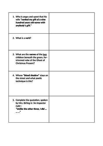 5 a day English Literature starters | Teaching Resources
