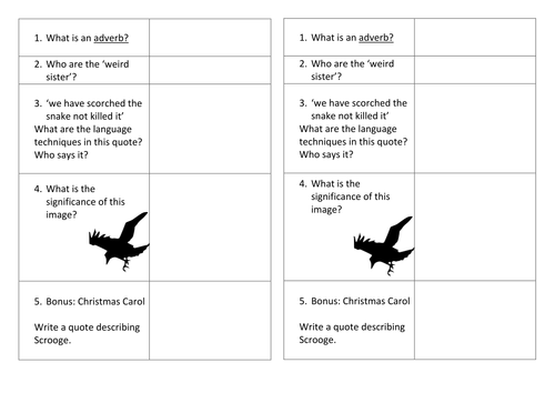 5 a day English Literature starters | Teaching Resources