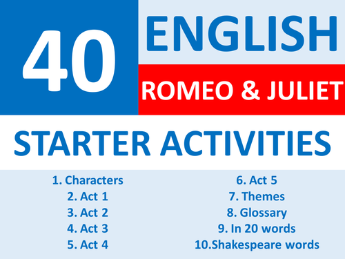40 Romeo and Juliet English literature Starter Activities Wordsearch ...