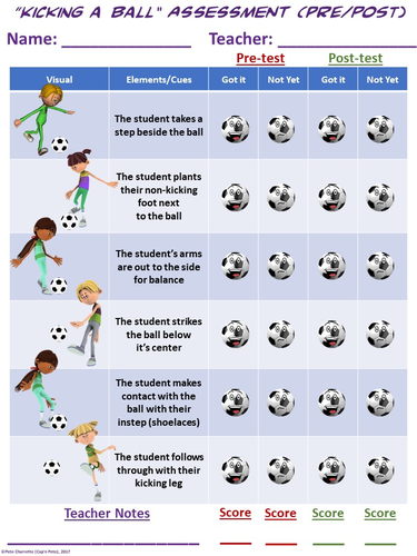 PE Assessment Series: Kicking a Ball- 4 Versions | Teaching Resources