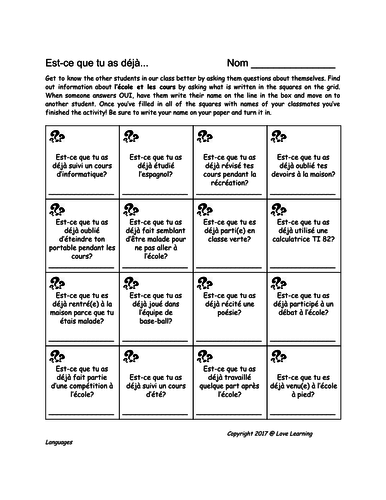 GCSE FRENCH: ÉCOLE - French Speaking Activity: Est-ce que tu as déjà ...