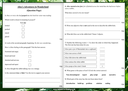 Alice's Adventures in Wonderland KS2 comprehension with answers - mix ...