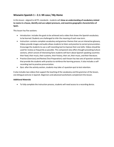 Spanish Lesson 2.1: Mi Casa - My House | Teaching Resources