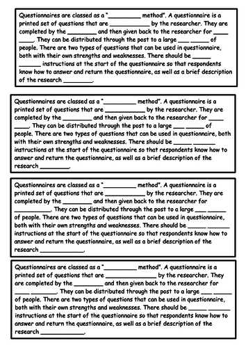 AQA GCSE Non-experimental method Questionnaire | Teaching Resources AQA GCSE Non-experimental method Questionnaire | Teaching Resources