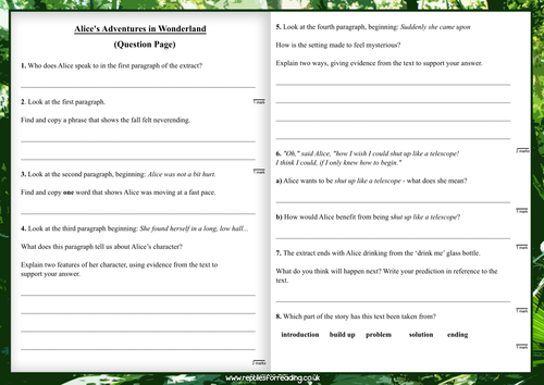 Alice's Adventures in Wonderland KS2 comprehension with answers - mix ...