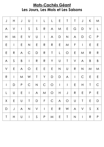 French Days, Months and Seasons : Giant Puzzle Wordsearch | Teaching ...