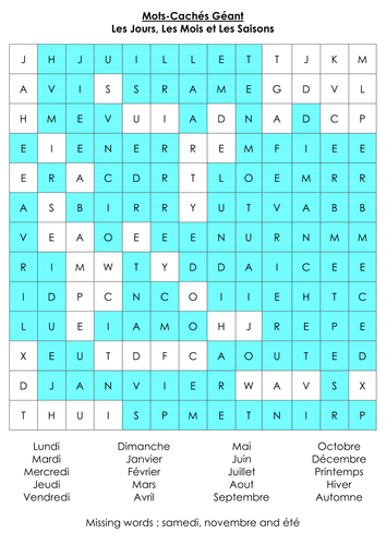 French Days, Months and Seasons : Giant Puzzle Wordsearch | Teaching ...