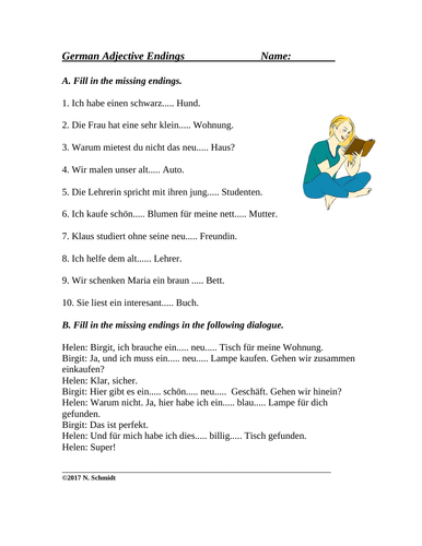 German Adjective Endings - Worksheet and Handout | Teaching Resources