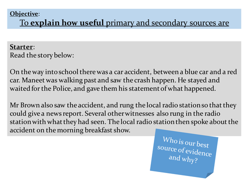 Historical Skills - Types of sources | Teaching Resources