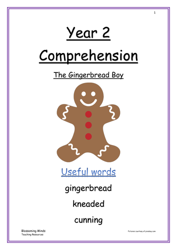 The Gingerbread Boy Comprehension - Year 2 Traditional Tales | Teaching ...