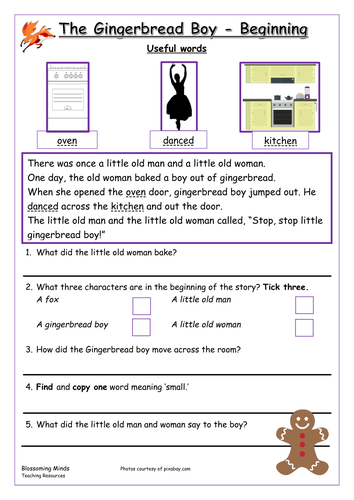 The Gingerbread Boy Comprehension - Year 1 traditional tales | Teaching ...