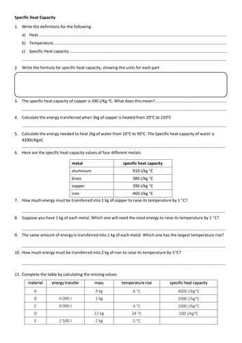 Specific Heat Capacity Powerpoint and Worksheet - AQA GCSE 2016 ...