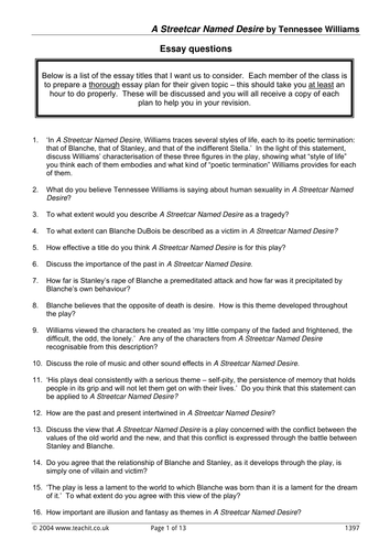 COMPLETE 'A Streetcar Named Desire' Teaching Pack (27 Resources ...