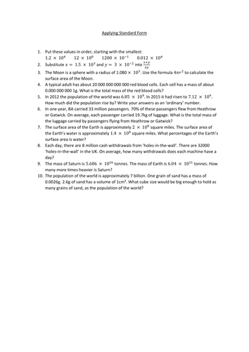 Indices & Standard Form Lesson Series | Teaching Resources