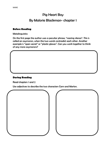 Pig Heart Boy Reading Comprehension | Teaching Resources