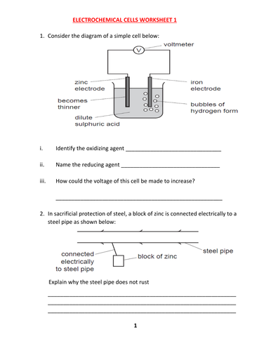 REVISION ON ELECTROCHEMICAL CELLS FOR YEAR 10 & 11 | Teaching Resources
