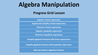 Progress Grid Lesson - Algebra Manipulation H - Worksheet, Answers, Helpsheet, Powerpoint ...