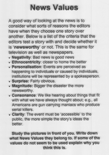 News values: what influences the construction of our media? | Teaching ...