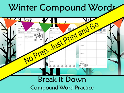 Compound Words Worksheet Winter Themed Words | Teaching Resources