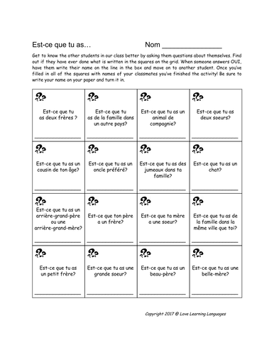 GCSE FRENCH: LA FAMILLE French Speaking Activity: Est-ce que tu as déjà ...