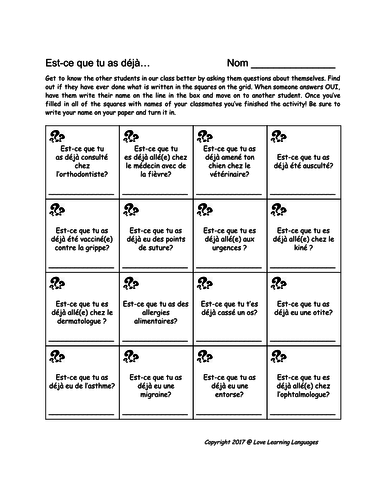 GCSE FRENCH: CHEZ LE MÉDECIN French Speaking Activity: Est-ce que tu as ...