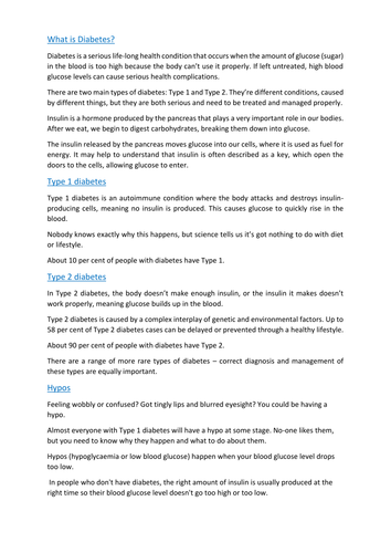 Control of Blood Sugar & Diabetes | Teaching Resources