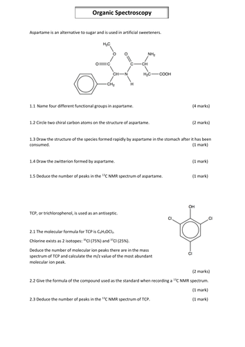 A2 Chemistry Organic Spectroscopy Exam Style Questions (with answers ...