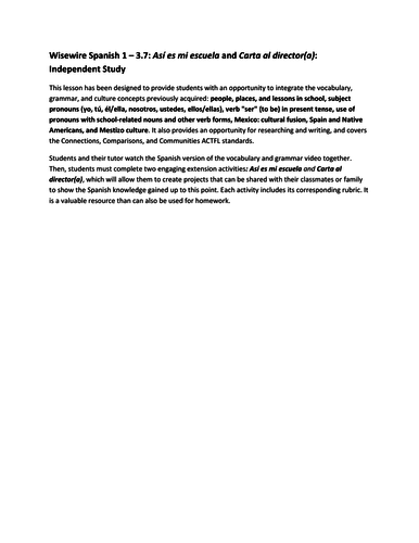 Spanish Lesson 3.7: Así es mi Escuela - Independent Study | Teaching ...